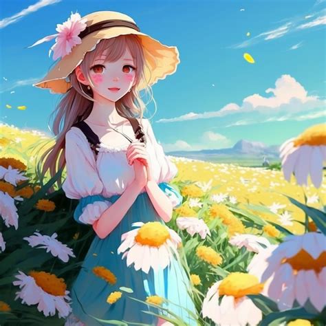 Premium Ai Image Anime Girl In A Field Of Daisies Generative Ai