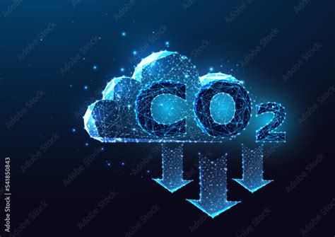 Carbon Capture Concept With Carbon Dioxide Cloud And Down Arrows On Blue Carbon Neutral
