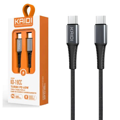 Cabo Carga E Dados Celular Tipo C Tipo C Turbo Pd 60w 1metro Usb C