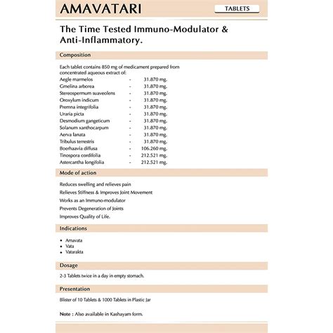 Avn Amavatari Tablets 100 Tablets For For Rheumatoid Arthritis