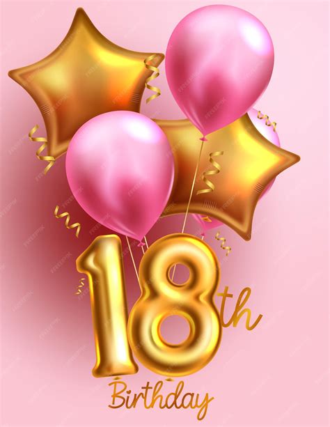 Birthday 18th Balloon Vector Poster Design Happy 18 Birthday With Gold