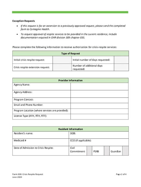Fillable Online Form Ch 008 Crisis Respite Request Fax Email Print