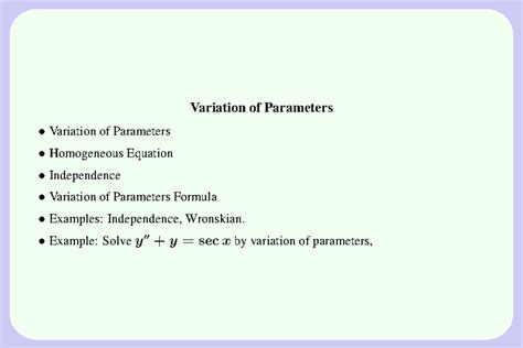 Variation Parameters 2008 Variation Of Parameters Variation Of Parameters Homogeneous Equation