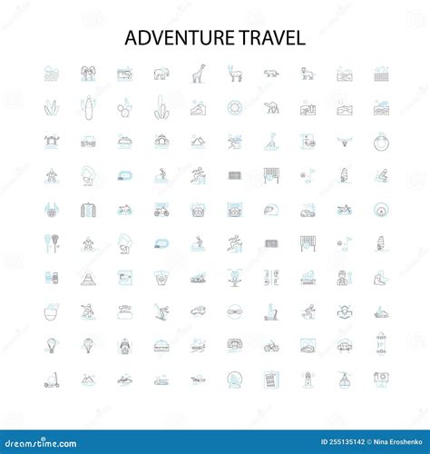 Adventure Travel Icons Signs Outline Symbols Concept Linear