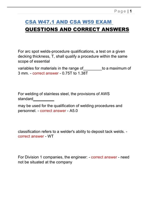 Csa W471 And Csa W59 Exam Questions And Correct Answers Csa W471