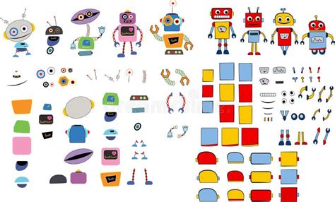 Various Robots And Spare Parts Stock Vector Illustration Of