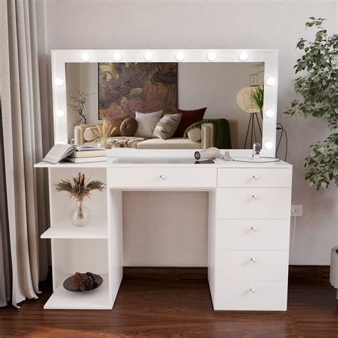 Boahaus Makeup Vanity Desk With Mirror Glass Top Crystal Knobs White