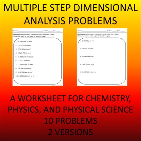 Dimensional Analysis And Unit Conversions 10 Multiple Step Problems For