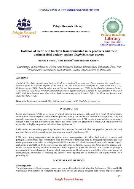 Isolation Of Lactic Acid Bacteria From Fermented Milk Products And