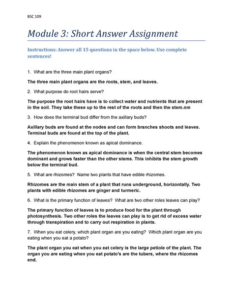 M3 Short Answer Assignment Bsc 109 Module 3 Short Answer Assignment Instructions Answer All