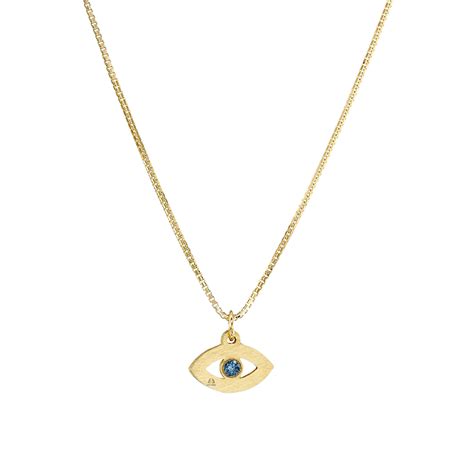 תליון זהב עין קטנה עם שרשרת ונציה קצרה שיבוץ אבן ספיר מרכזית