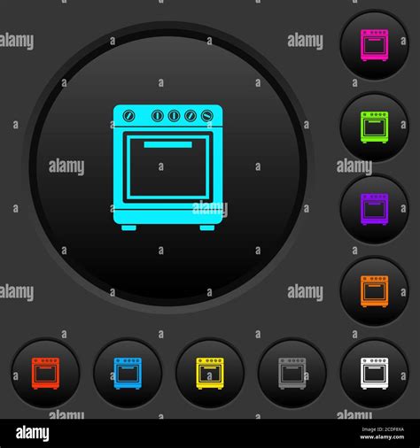 oven dark push buttons with vivid color icons on dark grey background
