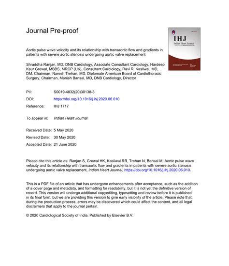 Pdf Aortic Pulse Wave Velocity And Its Relationship With Transaortic