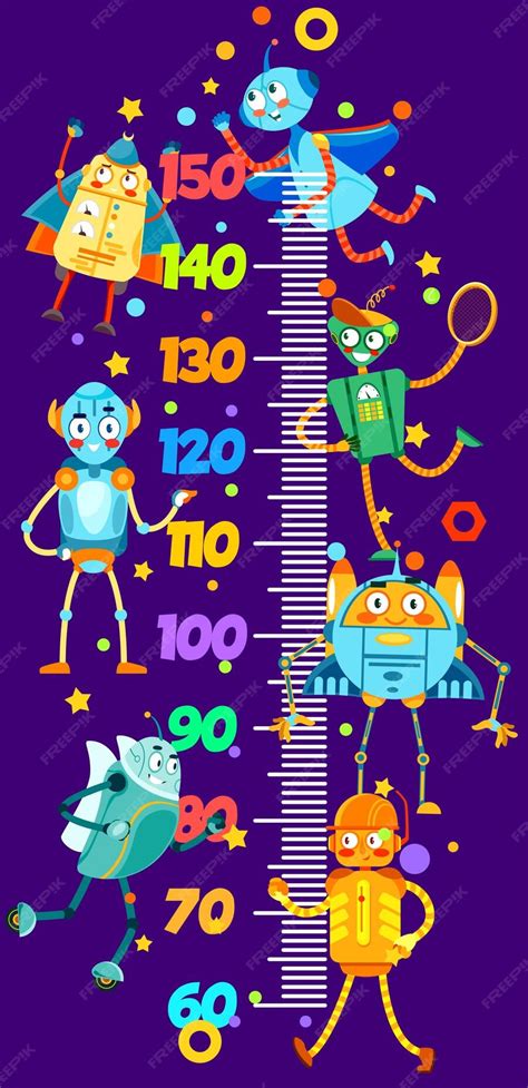 Personagens De Robôs Engraçados De Desenho Animado De Gráfico De Altura Infantil Vetor Premium