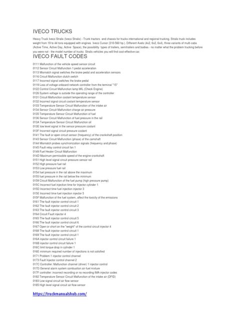 Iveco Stralis Fault Codes List Pdf Pdf Fuel Injection Turbocharger