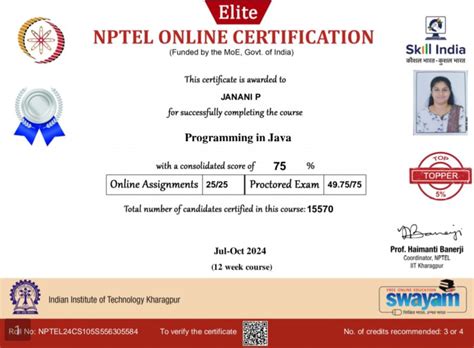 Janani P On Linkedin Nptel Javaprogramming Elitetopper