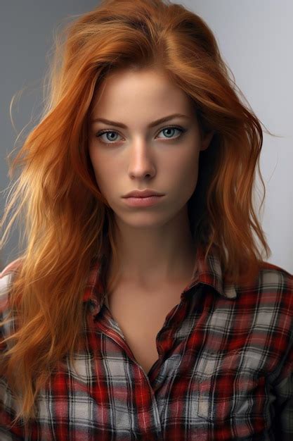 Premium Ai Image Portrait Of A Beautiful Redhead Woman In A Checkered