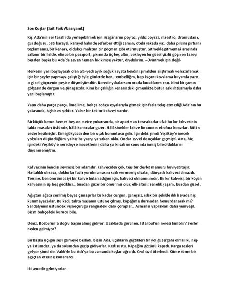 Son Kuşlar Sait Faik Abasıyanık Pdf