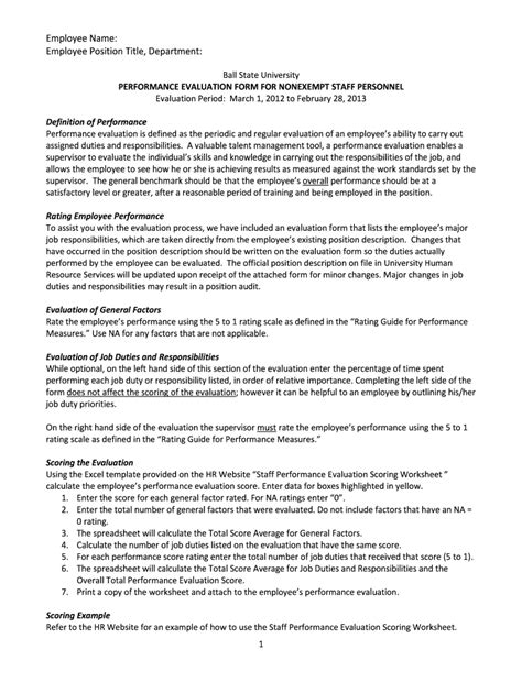 Fillable Online Performance Evaluation Form For Non Exempt Ball