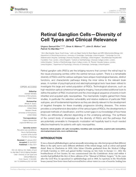 Retinal Ganglion Cells—diversity Of Cell Types And Clinical Relevance