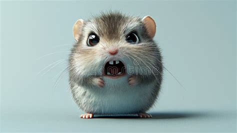 Scared Hamster On Blue Background Big Eyes Tiny Teeth Isolated And