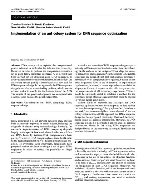 Pdf Implementation Of An Ant Colony System For Dna Sequence Optimization