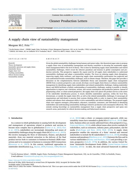Pdf A Supply Chain View Of Sustainability Management