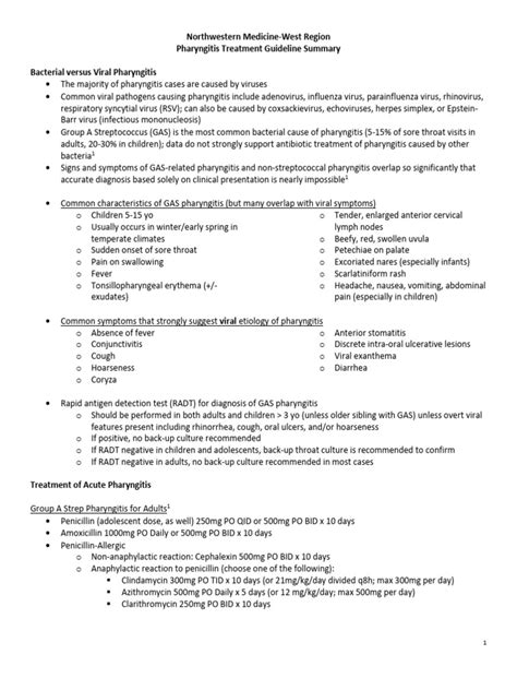 Pharyngitis Treatment Guidelines Summary Pdf Respiratory Diseases