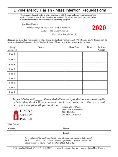 Fillable Online Divine Mercy Parish Mass Intention Request Form Aws Fax Email Print Pdffiller