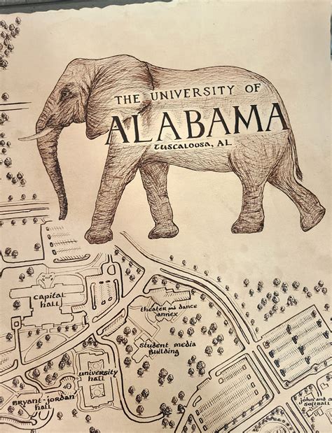 The University Of Alabama Campus Map Fine Art Print Etsy