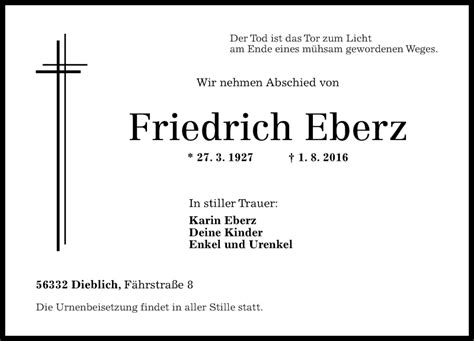 Traueranzeigen Von Friedrich Eberz Rz Trauer De