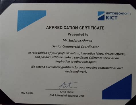 Sarfaraz Ahmed Hingoro On Linkedin Appreciation Certificate