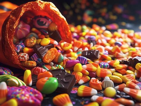 A Colorful Assortment Of Halloween Candies With Treat Bag Candy Corn