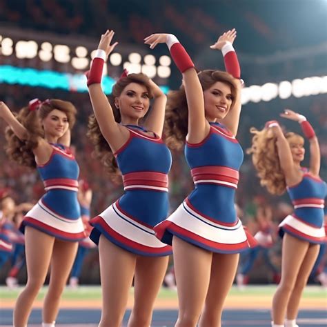 Cheerleaders Performing Synchronized Routines At A Game Premium Ai