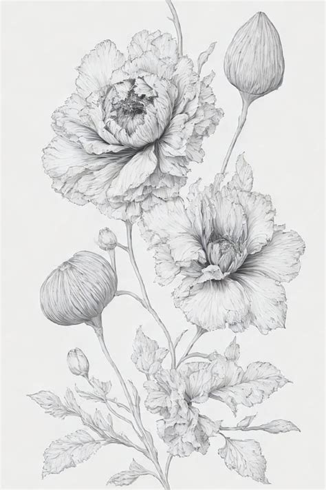 Photo A Flower Floral Art Pencil Sketch Illustration Background