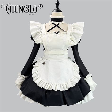 Chunglo Sweet Gothic Maid Dress Girl With Lace Trim And Puff Sleeves