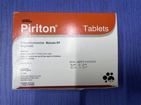 Piriton Chlorpheniramine Maleate 4mg Tabletper Sachet Walls