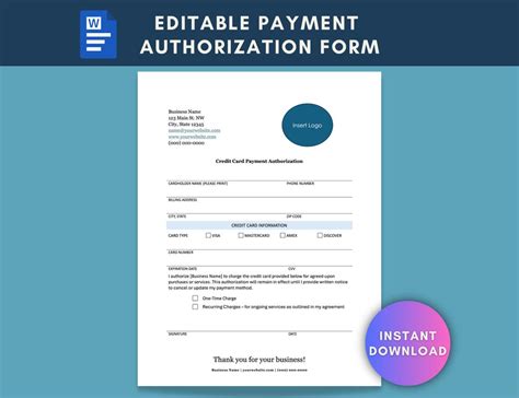 Editable Credit Card Authorization Form Template Small Business