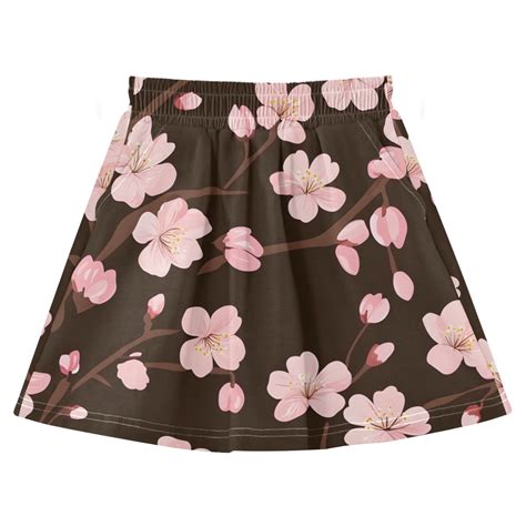 Cherry Blossom Brown Branches Pattern Cotton Skirt Built In Liner