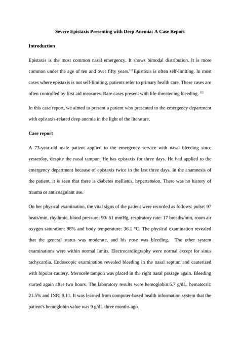 Pdf Severe Epistaxis Presenting With Deep Anemia A Case Report