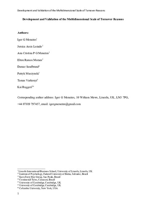 Doc Development And Validation Of The Multidimensional Scale Of Turnover Reasons