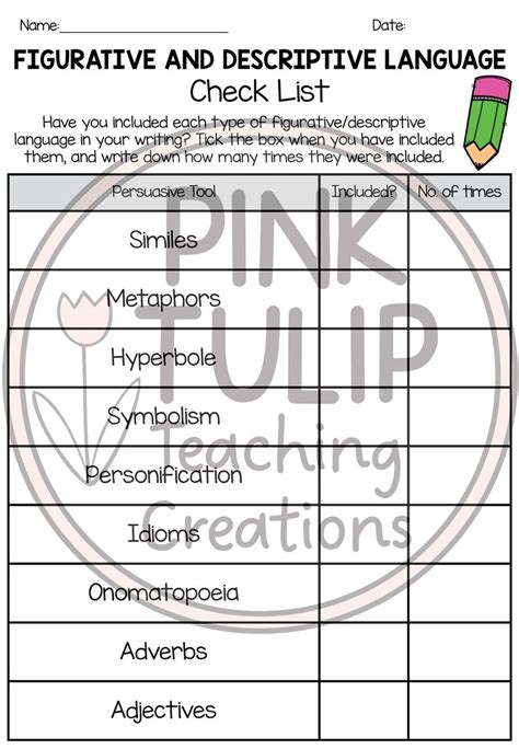 Figurative And Descriptive Language Narrative Writing Worksheets Etsy