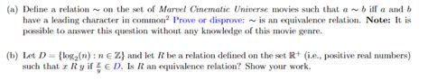 solved a define a relation ∼ on the set of marvel