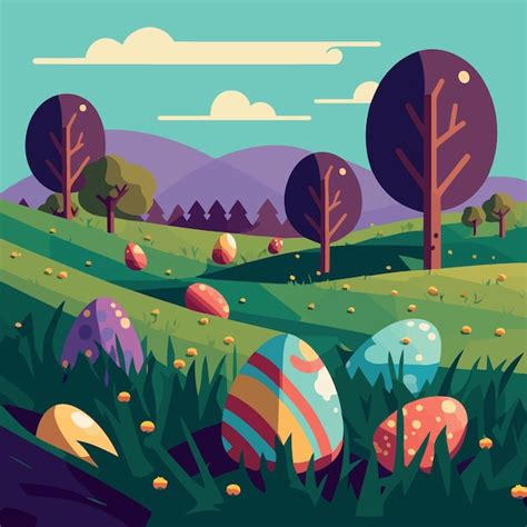 Premium Vector Easter Eggs In A Grassy Field