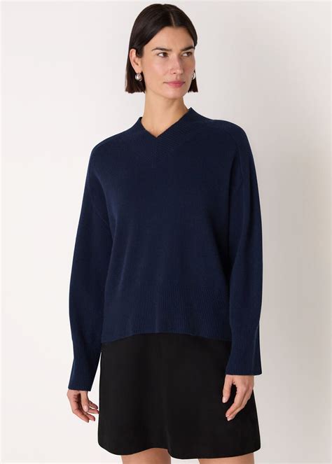Navy Cashmere V Neck Knit Whistles Whistles Uk