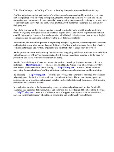 Thesis About Reading Comprehension And Problem Solving Pdf