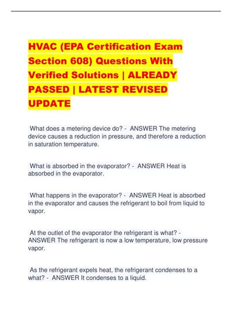 Hvac Epa Certification Exam Section 608 Questions With Verified Solutions Already Passed