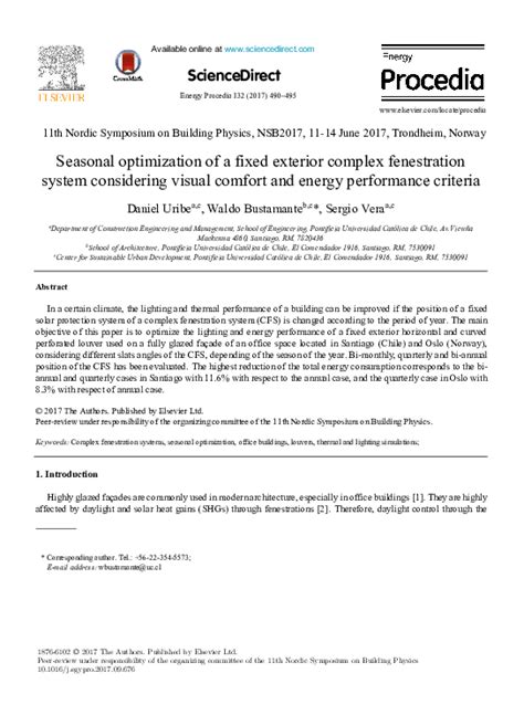 Pdf Seasonal Optimization Of A Fixed Exterior Complex Fenestration System Considering Visual