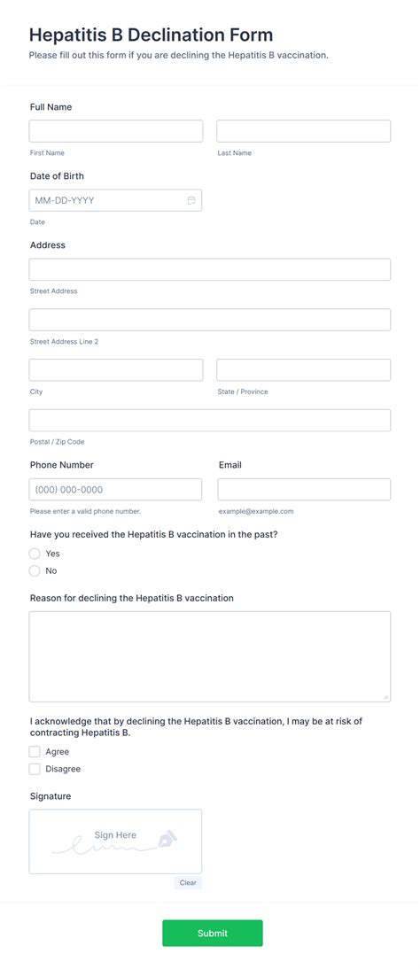 Hepatitis B Declination Form Template Jotform