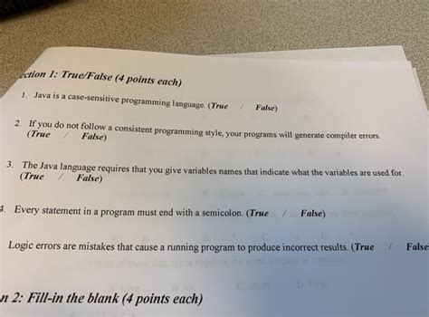 Solved Ction 1 Truefalse 4 Points Each 1 Java Is A